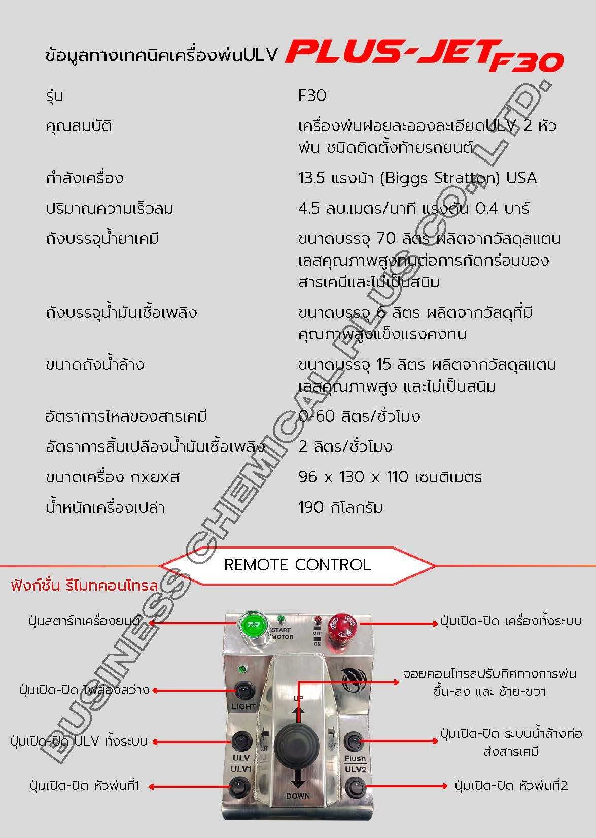 เครื่องพ่นละอองฝอย ulv ติดท้ายรถยนต์ PLUS-JET รุ่น F30 - บิซิเนส เคมีคอ ...